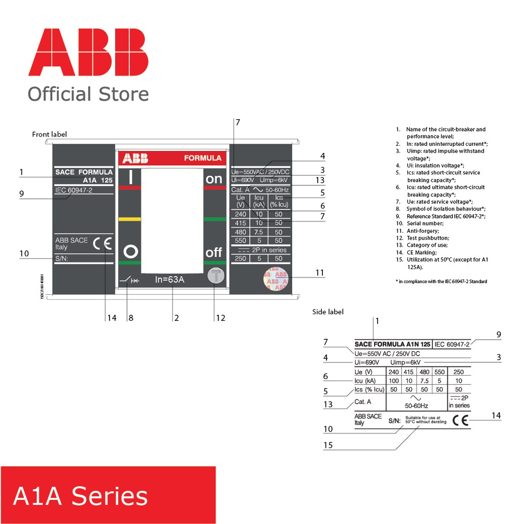 ABB 10kA MCCB A1A 125 TMF 16A, 20A, 25A, 32A, 40A, 50A, 63A, 80A, 100A | 3 POLE (3P) | Shopee ...