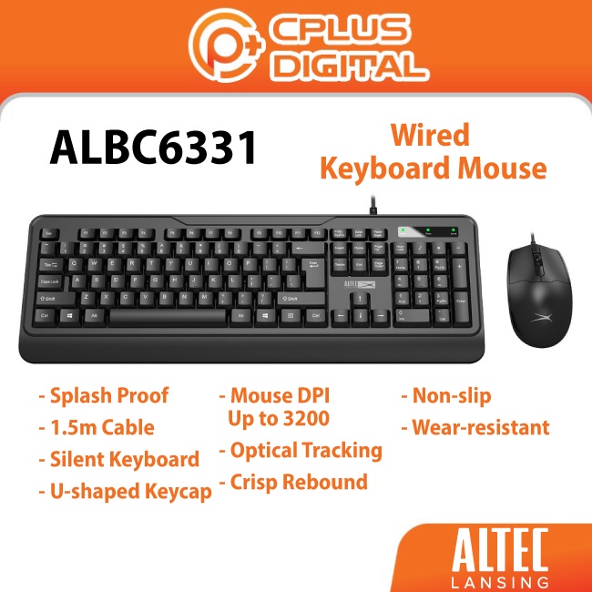 Altec Lansing ALBC6331 Wired Keyboard Mouse Combo Silent Keyboard ...