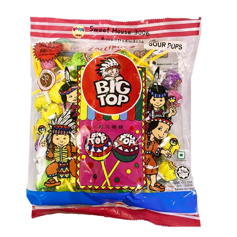 Hamac Big Top Lollipop 12’s @ 50's Mix Fruit Sour ABC Milk Pop Candy ...