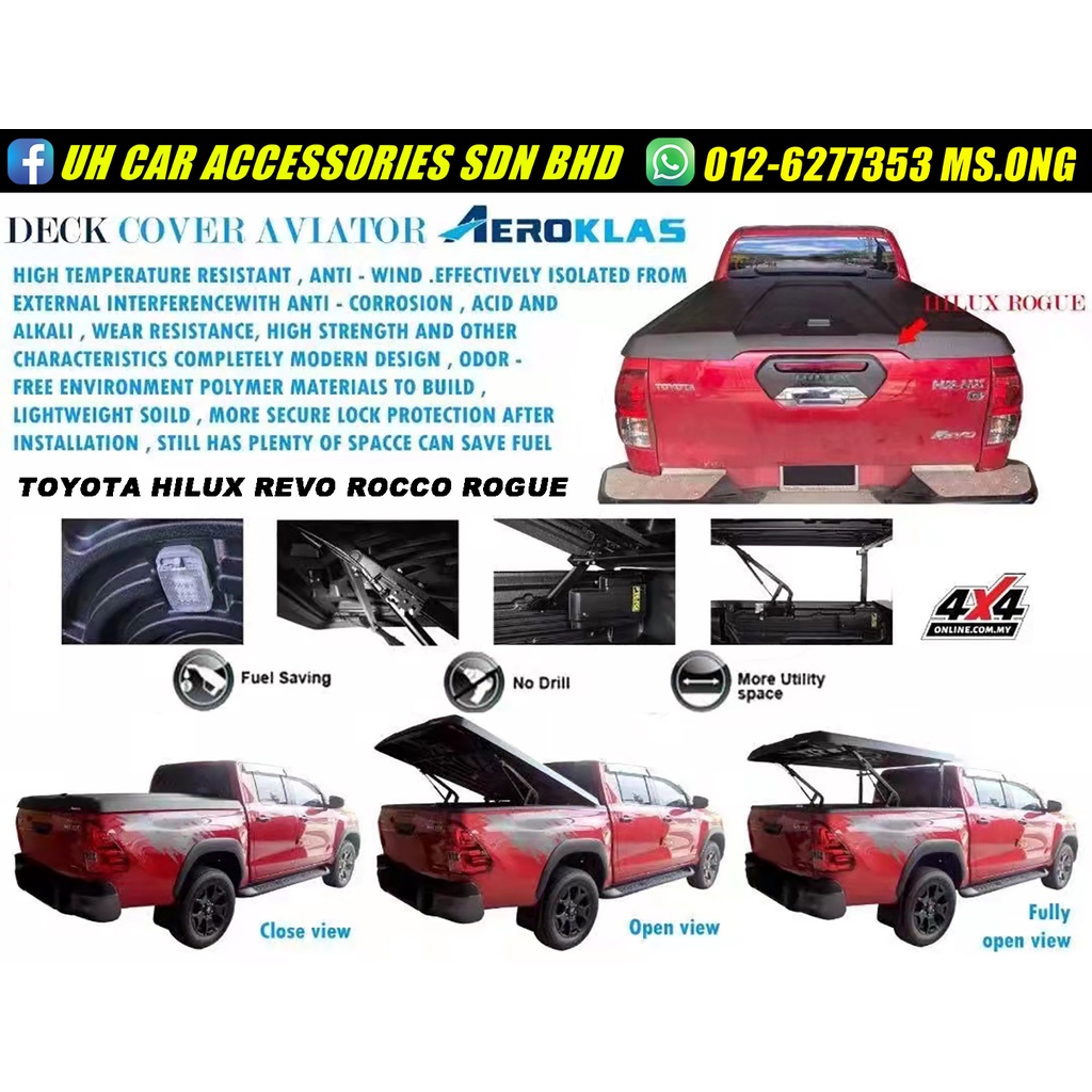 4X4 (Aeroklas) Toyota Hilux Vigo Revo Rocco Rogue 45Degree Deck Cover ...