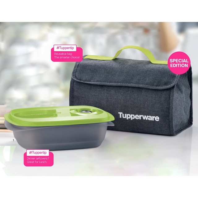 Tupperware Executive Reheatable Lunch Box with pouch 1.25L - Black ...