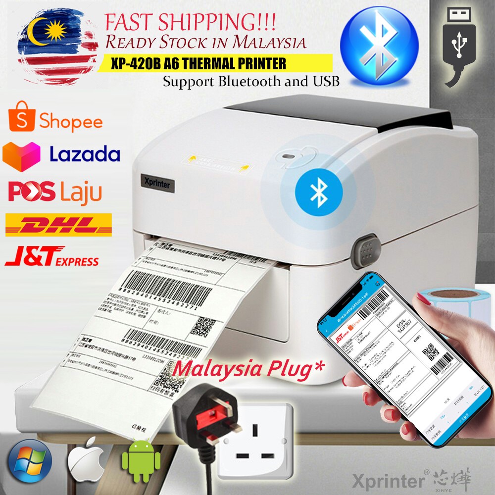 [BLUETOOTH]Xprinter XP-420B A6 Waybill Label Thermal Printer Bluetooth ...