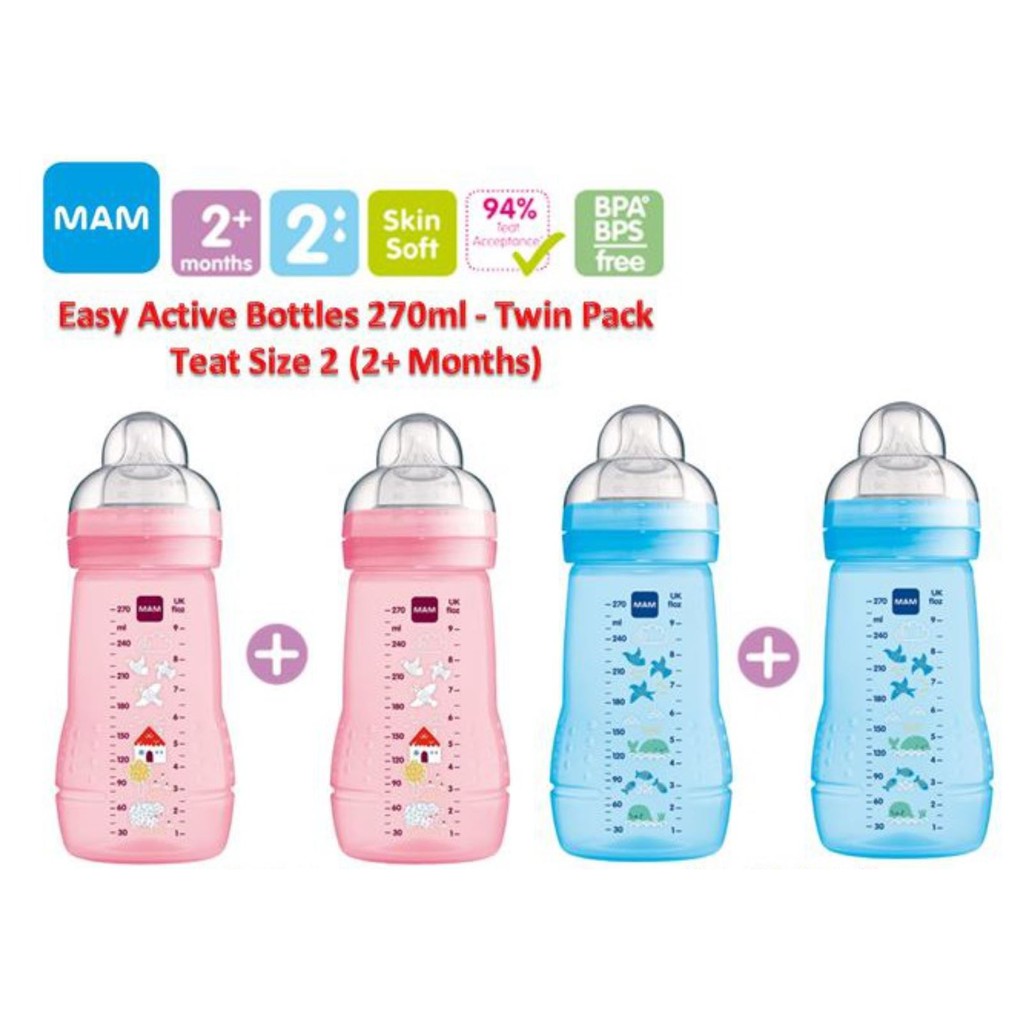 【With Original Box】MAM - Easy Active Baby Bottle (270ml) w/ Teat 2 ...
