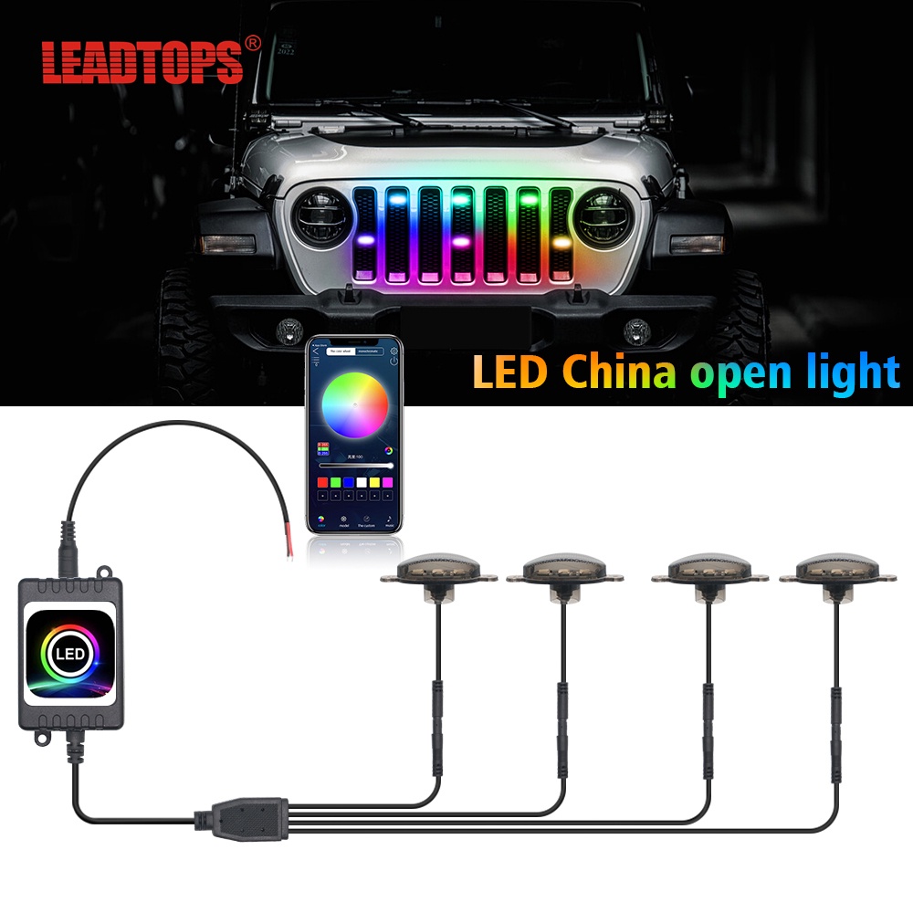 LEADTOPS 7 Colors LED Car Front Grille Lighting Universal Daytime ...