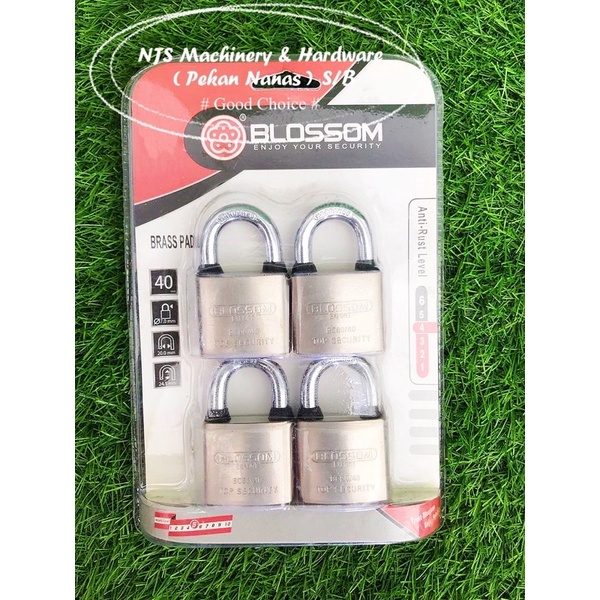 BLOSSOM BRASS PADLOCK 40mm x 4 pcs Set ANTI CUT /HEAVY DUTY SECURE ...