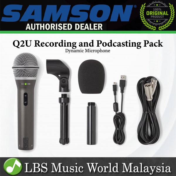 Samson Q2U Recording and Podcasting Pack USB XLR Dynamic Microphone ...