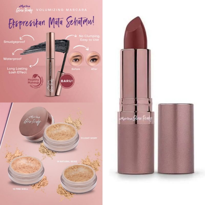 Marina Glow Ready Save Package [Mascara,Lipstick,Loose Powder] | Shopee ...