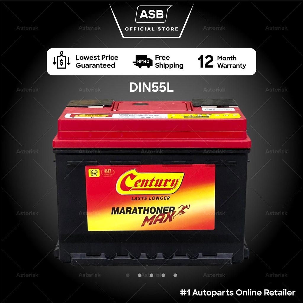 BATTERY CENTURY DIN55L -55AH- Car Battery VW Polo,Golf HYUNDAI Accent ...