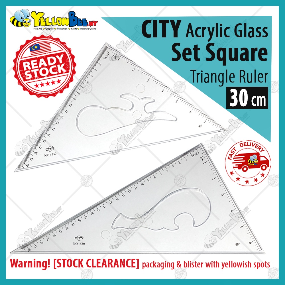 CITY Brand Transparent Plastic Triangle Set Square Metric Ruler 30CM ...