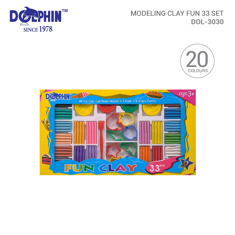 DOLPHIN Modelling Clay Set | 33 Fun Clay & Florescent Colour | DOL-3030 ...