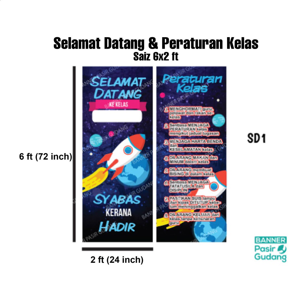 Bunting Selamat Datang dan Peraturan Kelas 6x2 ft | Shopee Malaysia