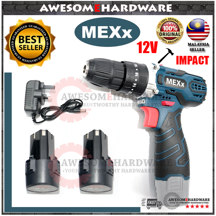 (2 BATTERY) MEXX MEXX-12HD IMPACT 12V CORDLESS IMPACT BATTERY DRILL ...