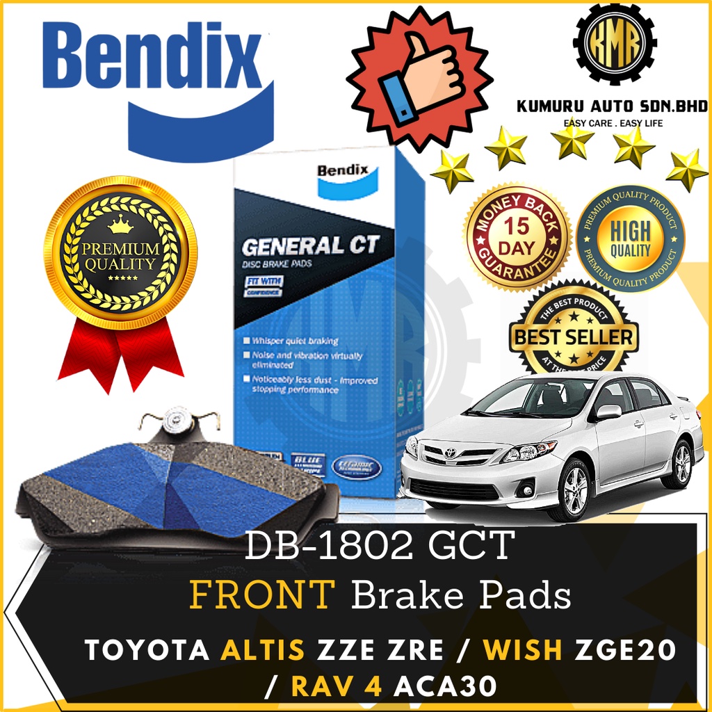 (1@Set) Bendix General CT Front Brake Pads Toyota Altis ZZE142 ZRE143 ...