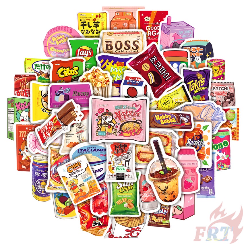 50Pcs/Set Yummy Delicious Food Series 05 Snacks Drinks Candy Stickers ...