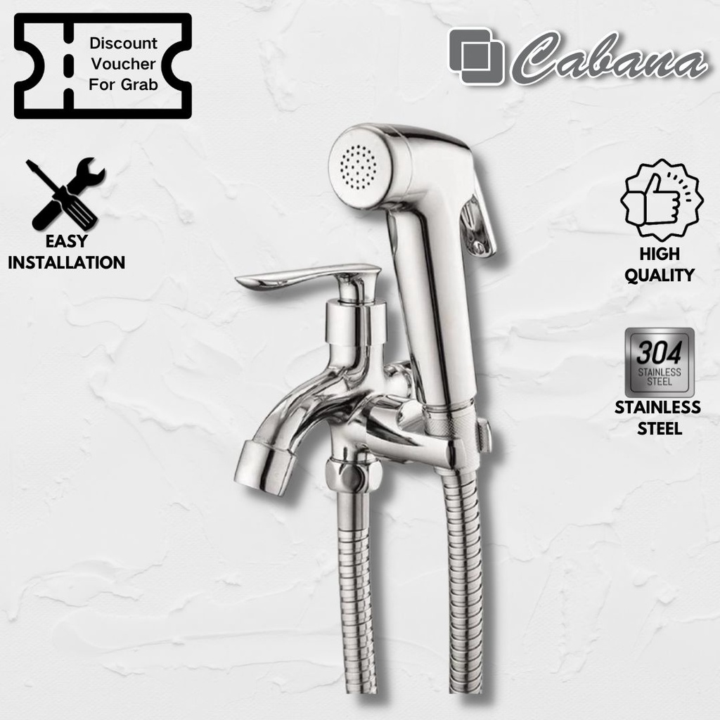 CABANA Full Set Bathroom Faucet Two Way Tap Stainless Steel 304 with Bidet Spray Holder Flexible ...