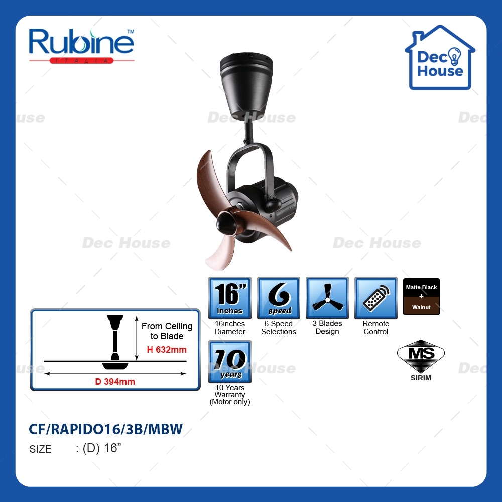RUBINE RAPIDO 16" DC MOTOR OSCILLATION CEILING FAN | Shopee Malaysia