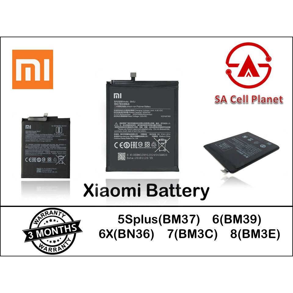 Sacellplanet//readystock//battery Xiaomi//5Splus(BM37) 6(BM39) 6X(BN36) 7(BM3C) 8(BM3E) | Shopee ...