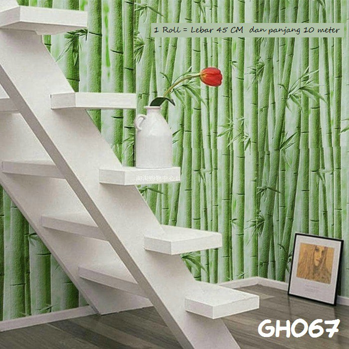 Wallpaper Sticker Living Room Bamboo Motif Wall Sticker Aesthetic ...