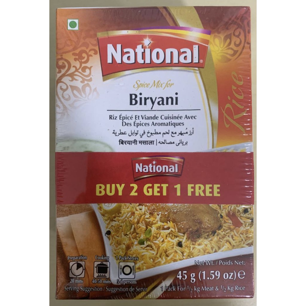Buy 2 Free 1 National Biryani 45gm Spice Mix Masala / Rempah Powder ...