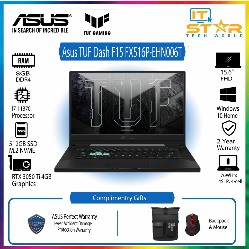Asus TUF Dash F15 FX516P-EHN006T | I7-11370 | Ram 8GB,Ssd 512GB | RTX 3050 Ti 4GB | Gaming ...