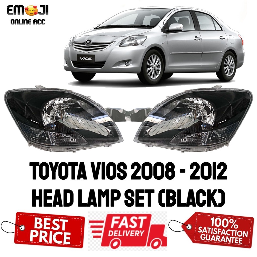 Toyota Vios 2008 - 2012 Head Lamp Black Smoke 1 set 2 pcs | Shopee Malaysia
