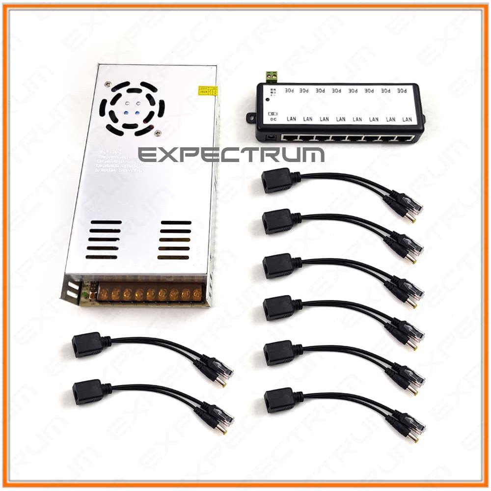 8 port Poe Package, Psu 12v 30A & Top Poe Splitter Cable 8pcs / Ipcam ...