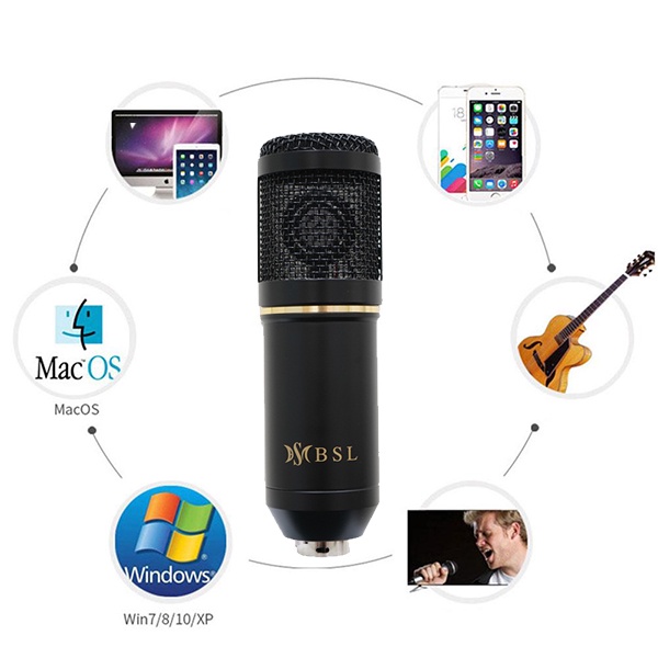 BSL BM-800 Studio Condenser Microphone - V8 Plus Bluetooth USB Sound Card Package Mic for Live ...