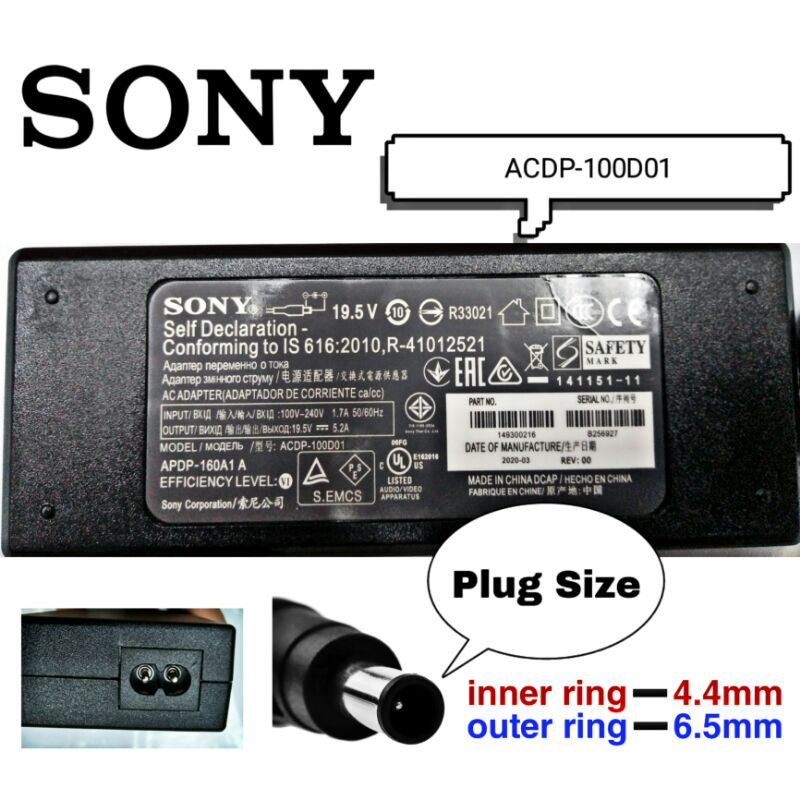 Original Sony 19.5V 5.2A 100W Power Adapter Sony Bravia KDL-50W700B ...