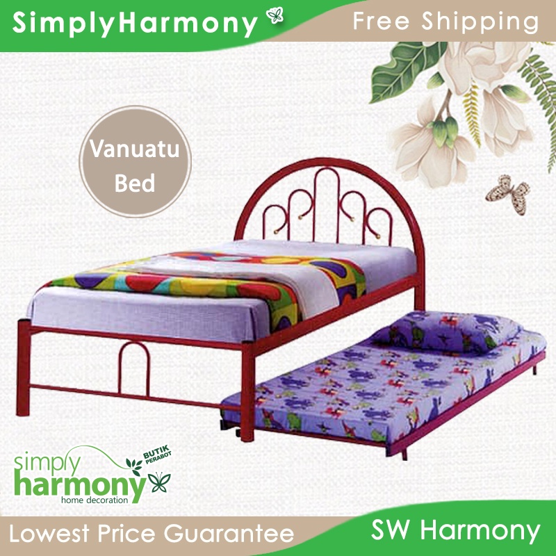 SHSB Vanuatu Single Size / Solid Wood / Metal Bed / Katil Kayu + Besi ...