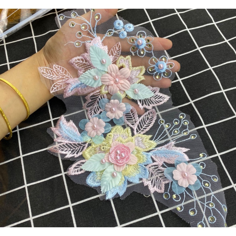1 Piece Colorful 3D Flower Embroidery Patches Bridal Lace Sewing Fabric ...