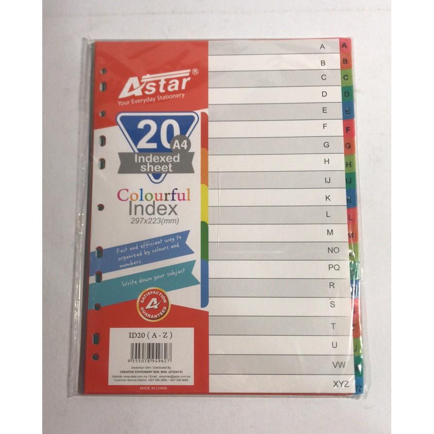 ASTAR A4 COLOURFUL High quality PP INDEX DIVIDER ID05C/ID10C/ID12C ...