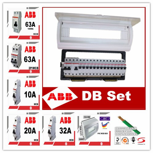 17 Way ABB Distribution Box DB - Full Set - Signal Phase 63a RCCB 0.1ma ...