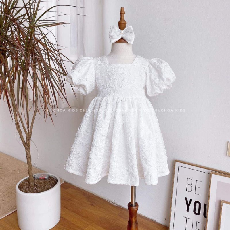 2-layer princess dress with hairpin, puff sleeves, square neck, chic ...