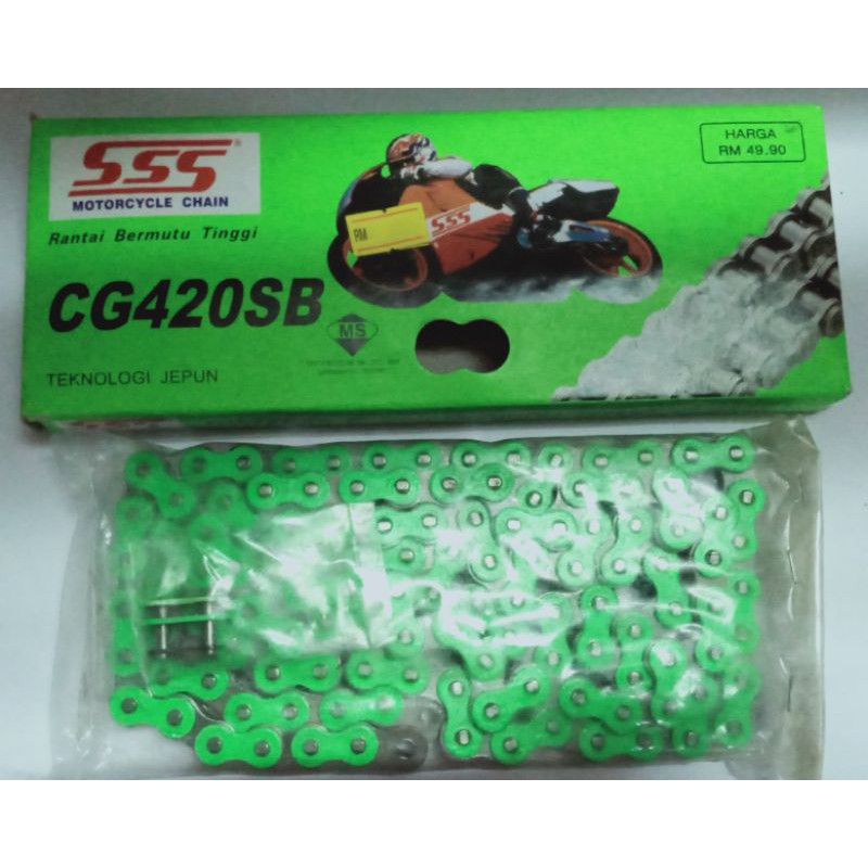 SSS MOTORCYCLE CHAIN (SIRIM CERTIFIED)(COLOUR: HIJAU)(SAIZ:CG 420 SB ...