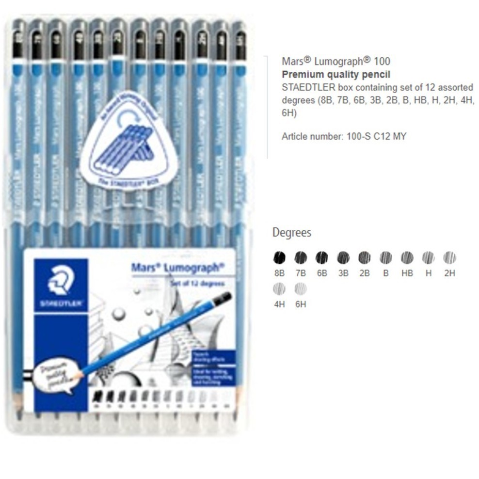 STAEDTLER 100-S C12 Mars Lumograph Pencil Set of 12 Degrees | Shopee Malaysia