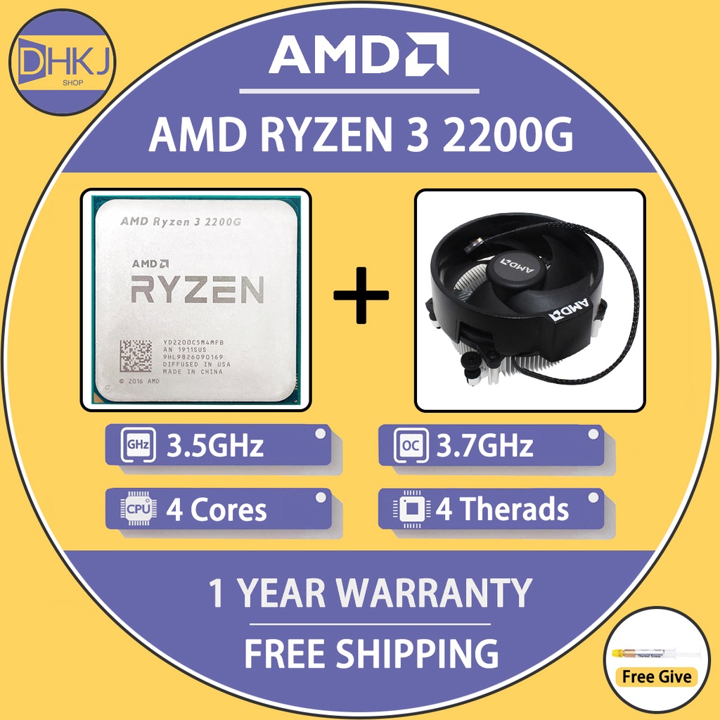 New AMD Ryzen 3 2200G R3 2200G 3.5 GHz Quad-Core Quad-Thread CPU Processor YD2200C5M4MFB Socket ...
