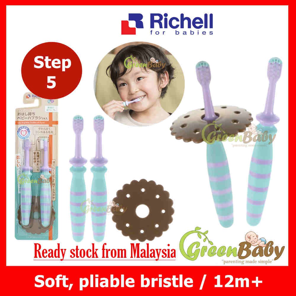 Richell TLI Easy Grip Baby Toothbrush (2pcs) Blue 12m+ | Shopee Malaysia