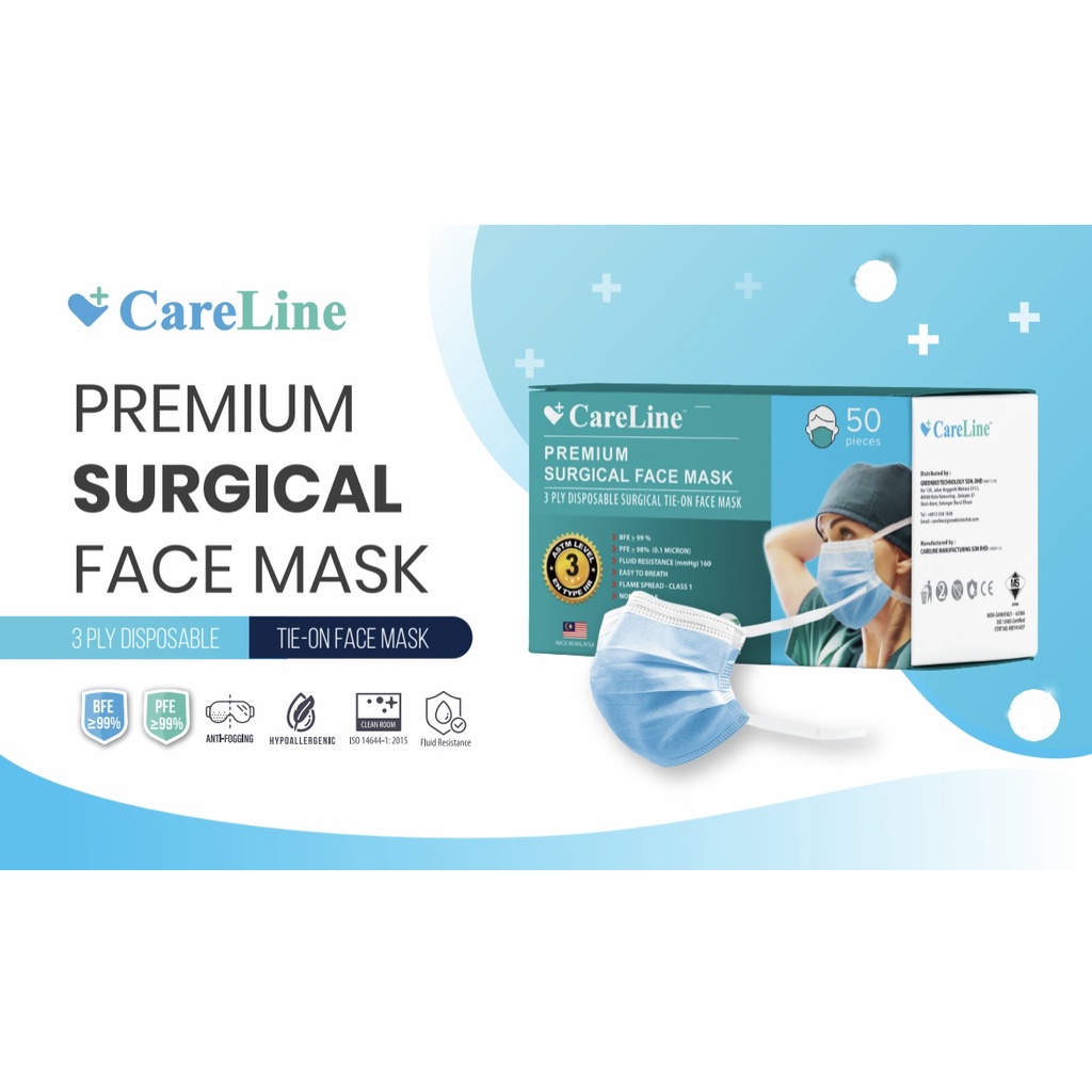 Ship From Pharmacy Careline 3Ply Medical Surgical Face Mask 50 pieces ...