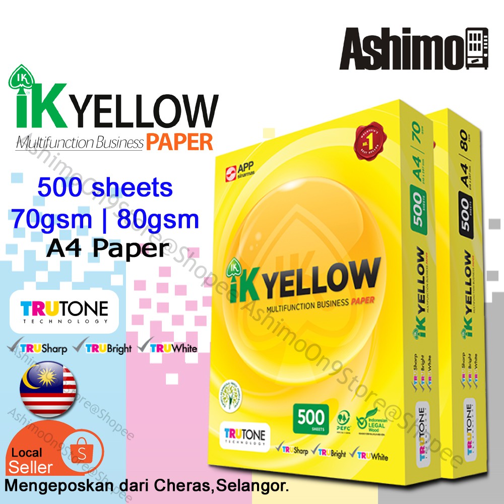 IK Yellow A4 Paper 70Gsm/ 80GSm (500 sheets/ reams) | Shopee Malaysia