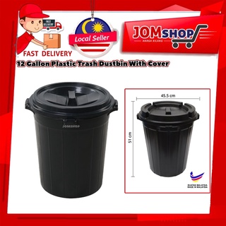 12 Gallon Tong Sampah PVC Garbage Dustbin with cover / Baldi/ Black Dustbin Pail/ Tong Sampah ...