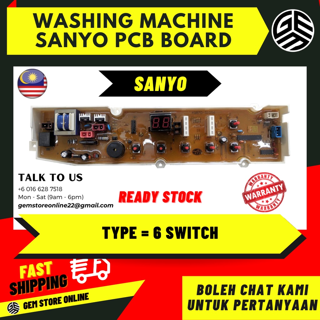 SANYO Washing Machine PCB Board / Board Mesin Basuh Sanyo (6 Switch ...