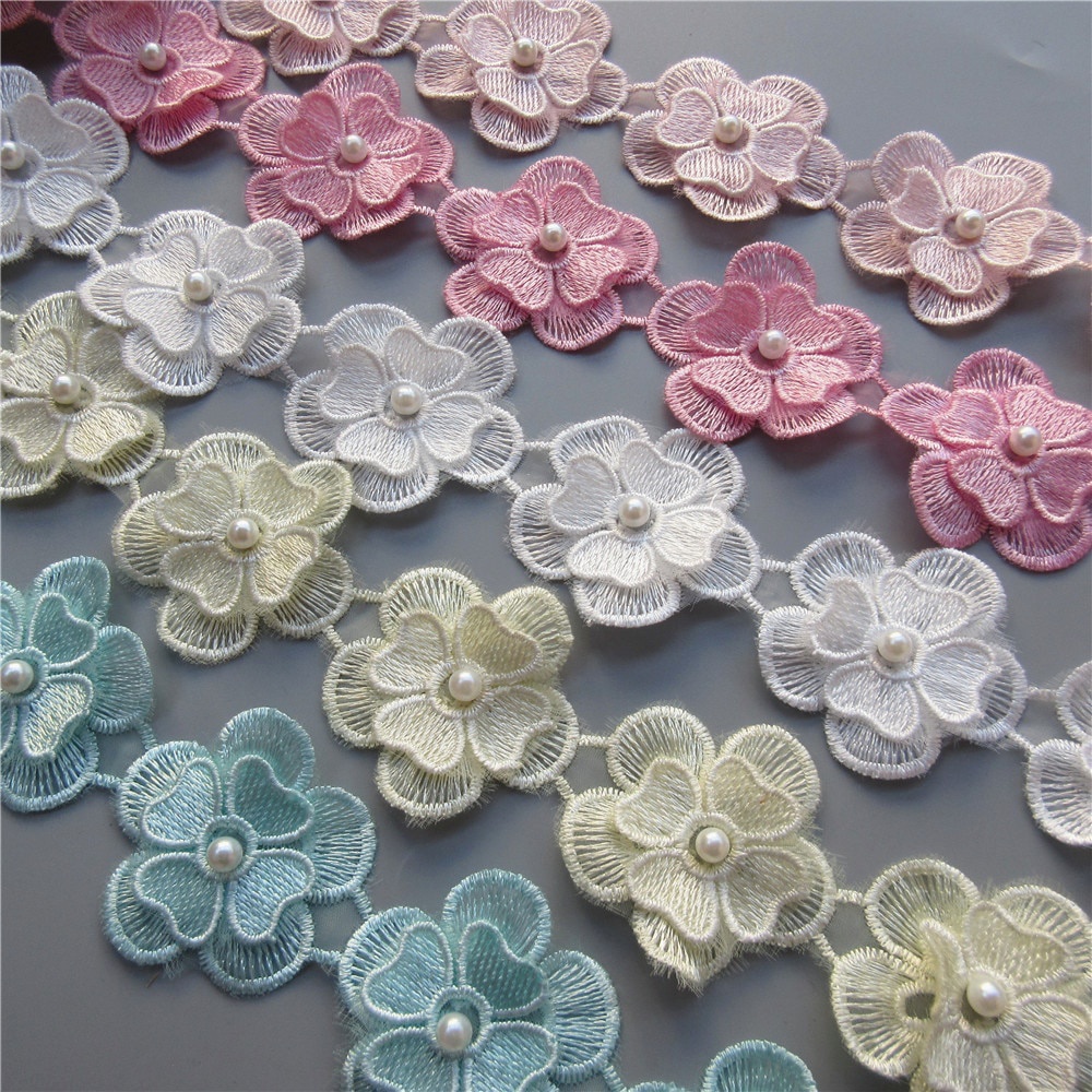 10XFlowers Pearl Lace Heart Flower For Dress Ribbon Lace Trim Knitting ...