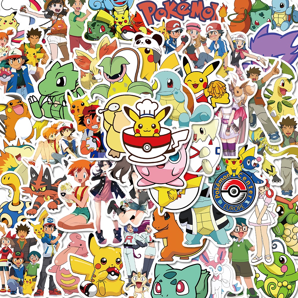 50pcs anime pokemon cartoon graffiti stickers laptop cute decorative ...