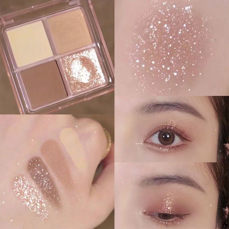 Shiny Four-color Eyeshadow Palette, Pearly Matte Earthy Eyeshadow, Mini ...