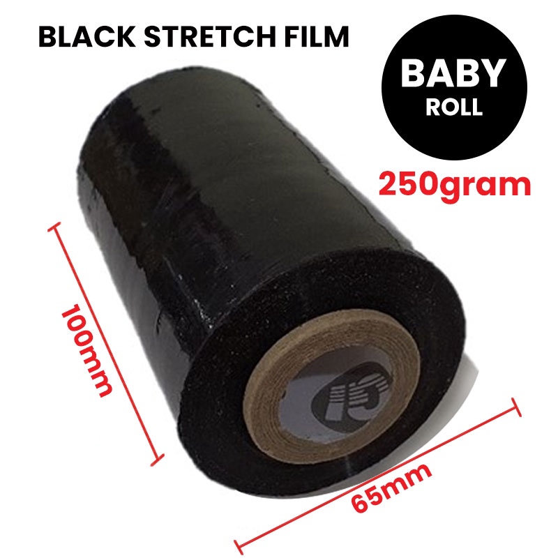BLACK Baby Roll Stretch Film Plastic 100MM x 250G x 23 Mic(200g Nett ...