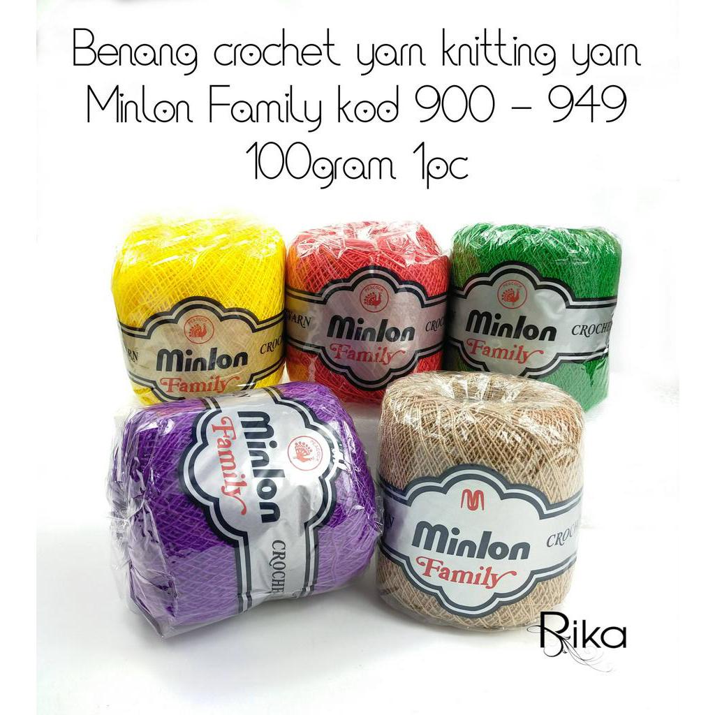 Benang crochet yarn knitting yarn Minlon Family kod 900 - 949 100gram ...