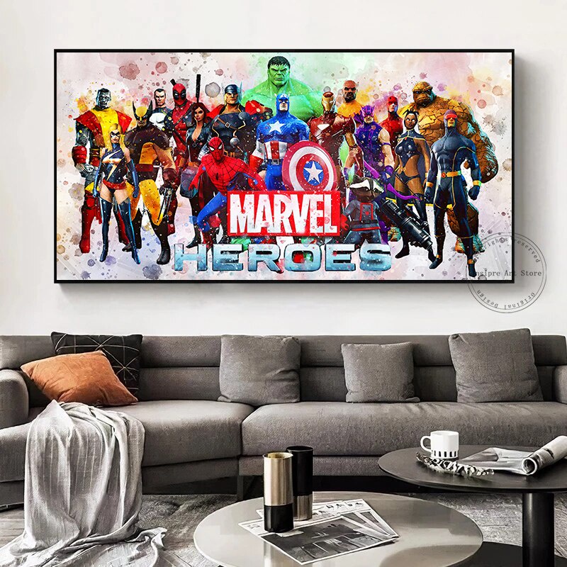Watercolor Marvel Canvas Painting Superhero Captain America Poster ...
