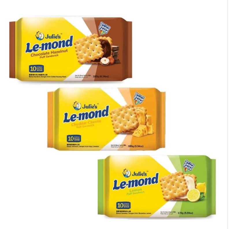 Julie's Le-mond Sandwich (170g/180g) Lemon Cream / Hazelnut Choc / Cheddar Cheese / Peanut ...