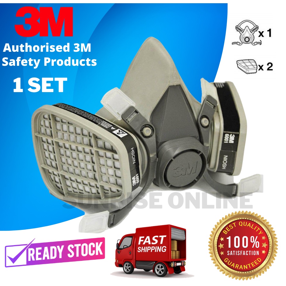 [ORIGINAL] 3M 6200 Respirator + 3M 6051 A1 Organic Vapor Cartridge(3 ...