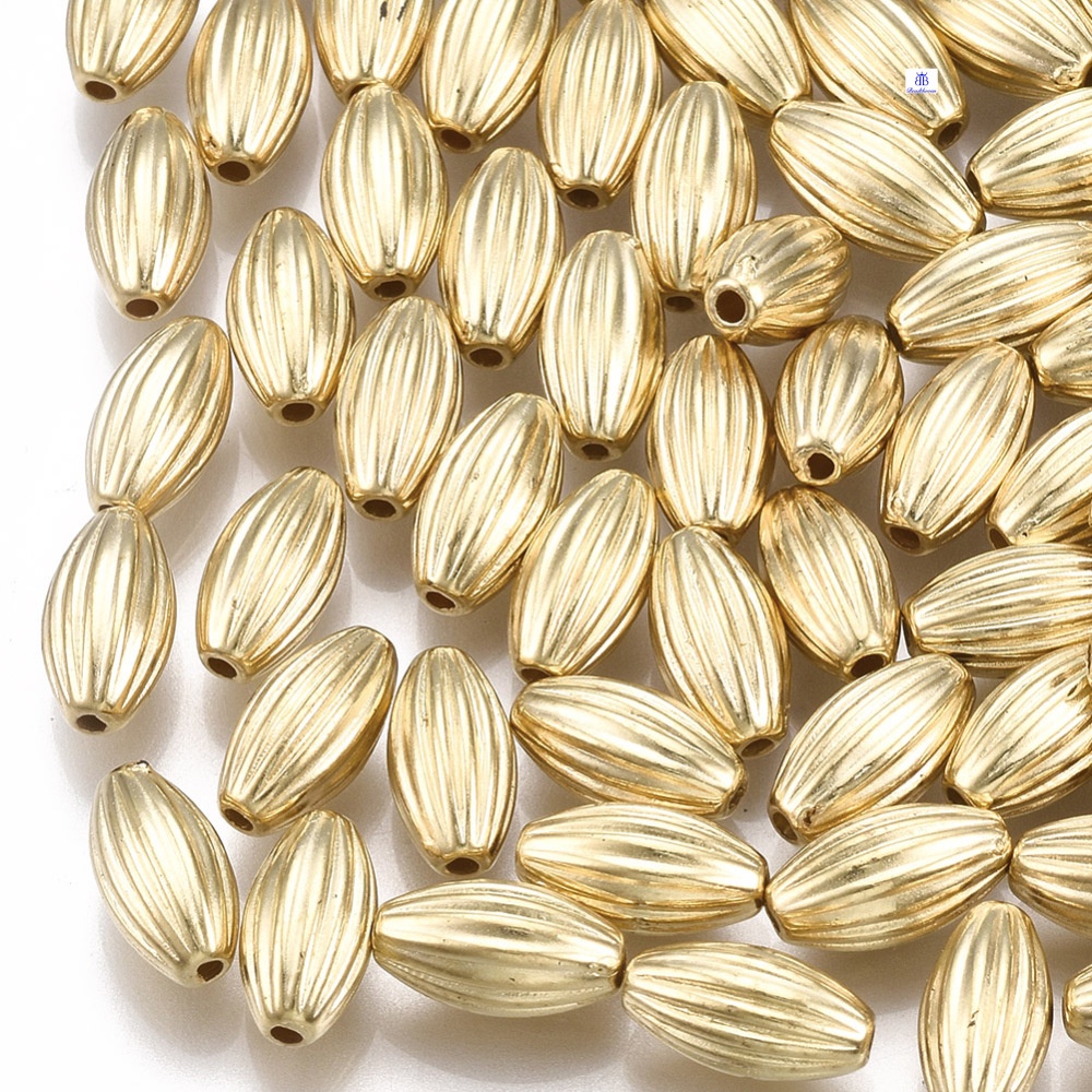 100-200pc CCB Plastic Beads Corrugated Rice Light Gold 10.5x5.5mm Hole ...